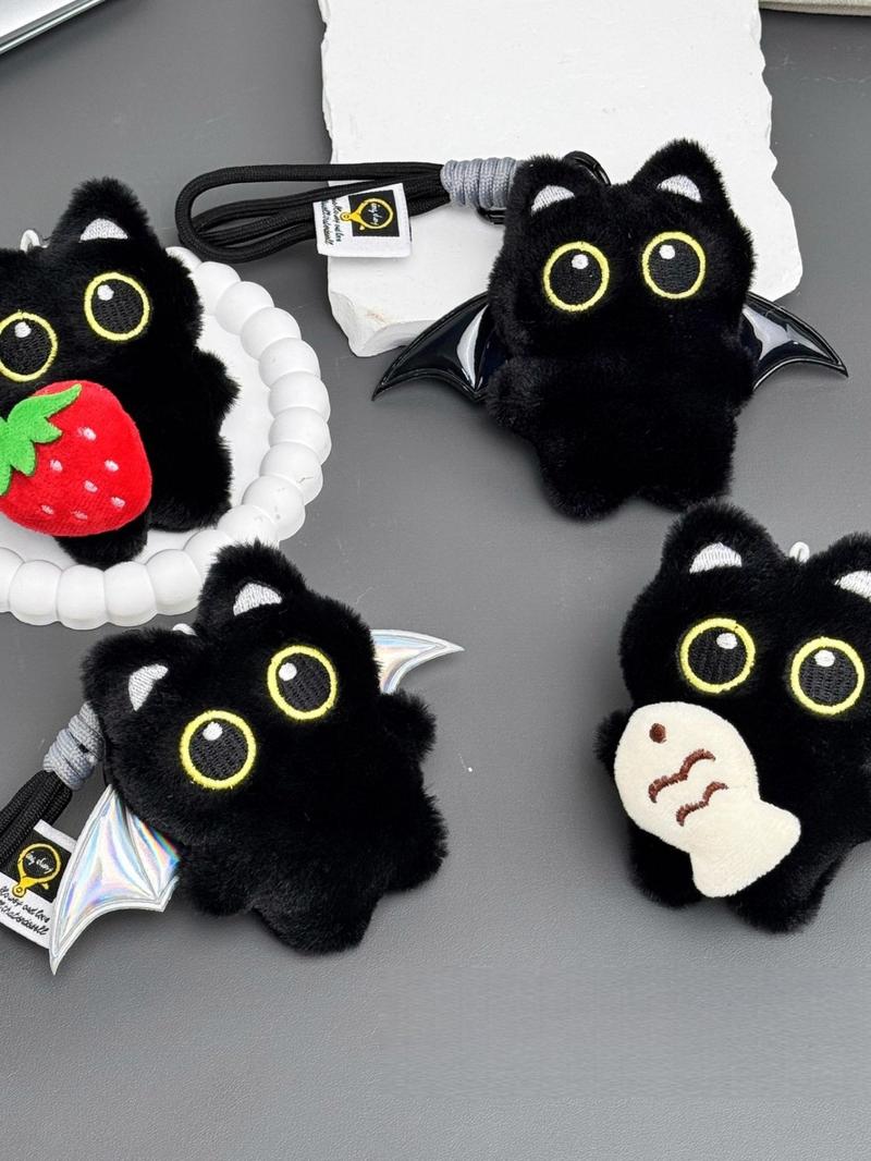 Gothic Bat Wing Cat Keychain – Punk Style Black Kitten Bag Charm with ...