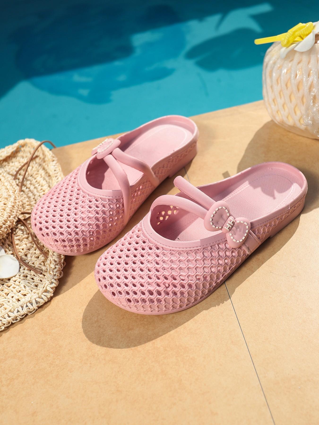 Women's Multi-Color Bow Hollow Out Casual Flat Sandals, Comfortable ...