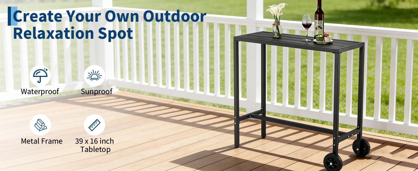 Outdoor Bar Table, 39 inch Counter Height Table with Wheels ...