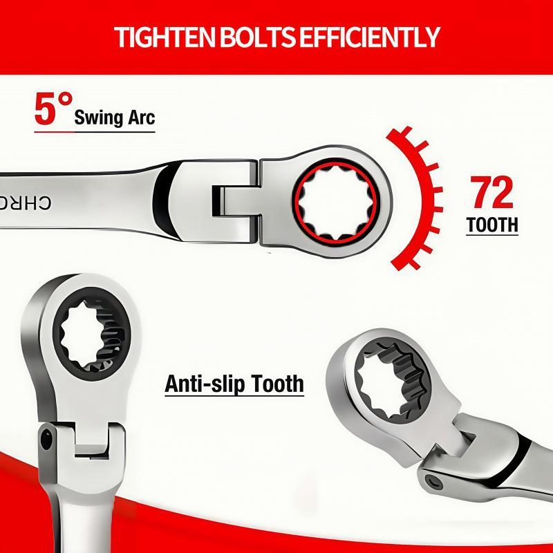72-Tooth Chrome Vanadium Steel Ratchet Wrench Set, Adjustable Torque ...
