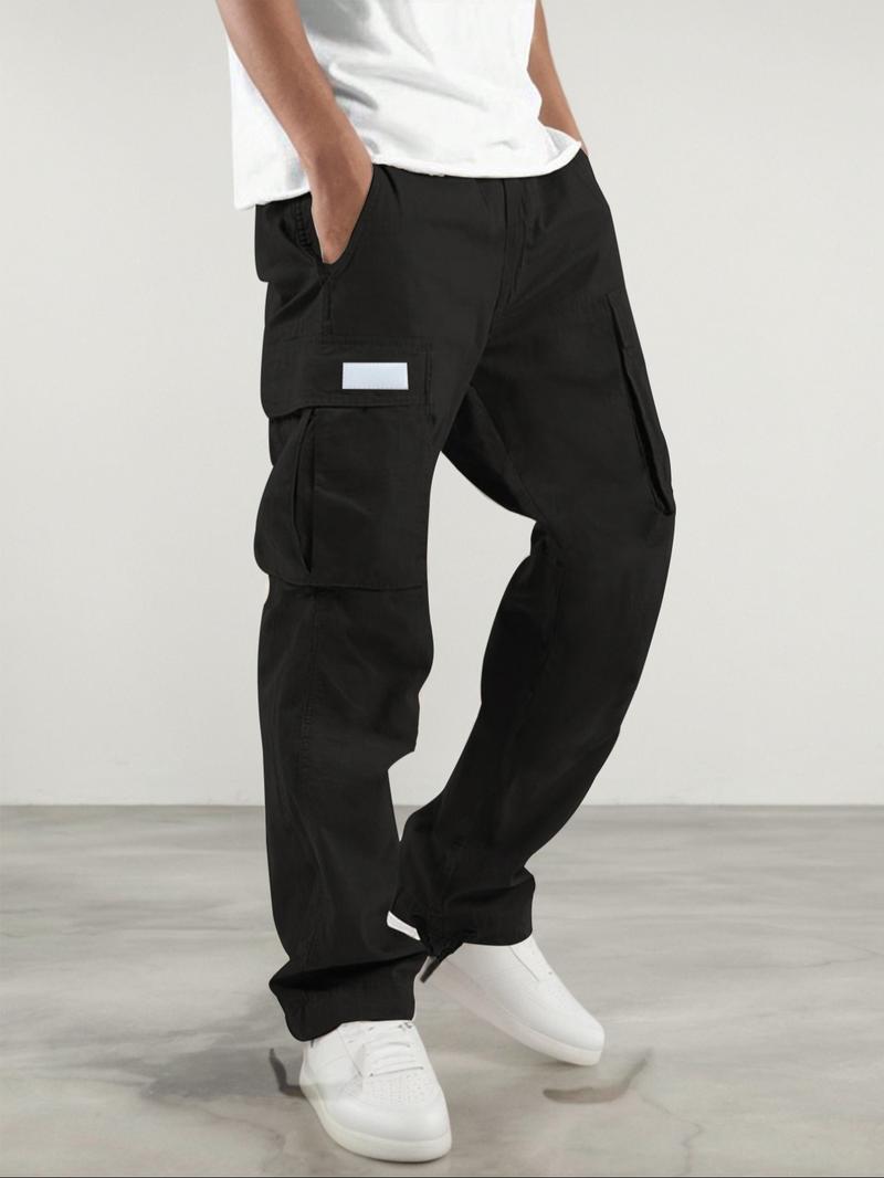 Men's Plain Color Patched Flap Pocket Drawstring Waist Cargo Pants ...