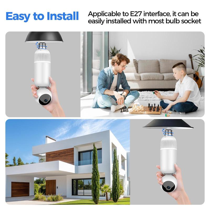 Intelligent Retractable Light Bulb 2K HD Security Camera with Dimmable ...