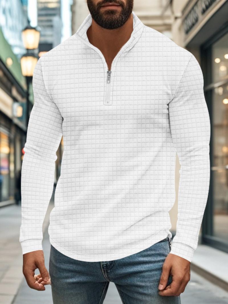 Men's Regular Fit Checkered Print Half Zip Sweatshirt, Casual Long ...