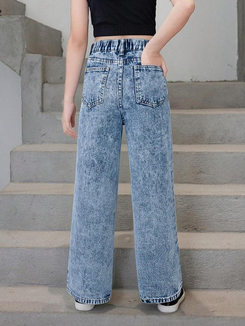 Girls' Snowflake Washed Ripped Pants, Loose Fit with Letter Heart ...