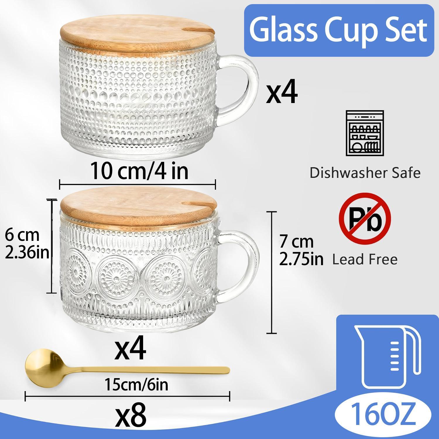 Vintage Style Glass Coffee Mugs Set 8pcs 14 Oz Large Capacity with ...