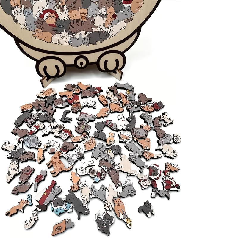 135-Piece Cat-Shaped Wooden Puzzle Game for Adults, Large Size Cabinet ...