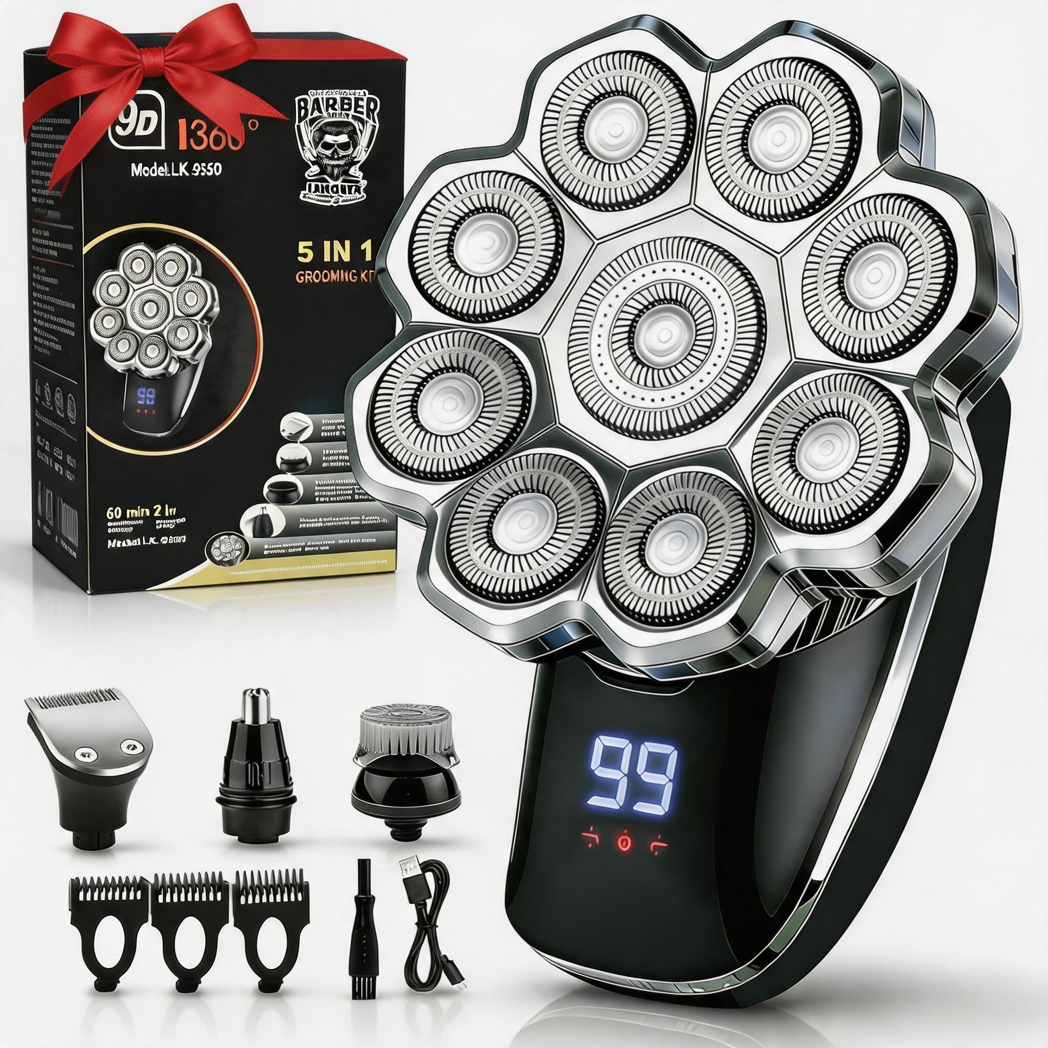 LARGNER-6 in 1 Electric Head Shaver, 1 Box Waterproof Wet/dry Grooming ...