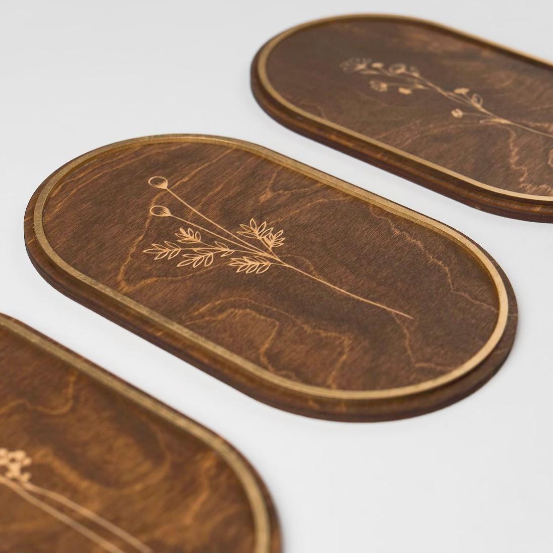 3-Piece Oval Floral Wooden Wall Art, Wood Framed, Vintage Deep Rustic ...