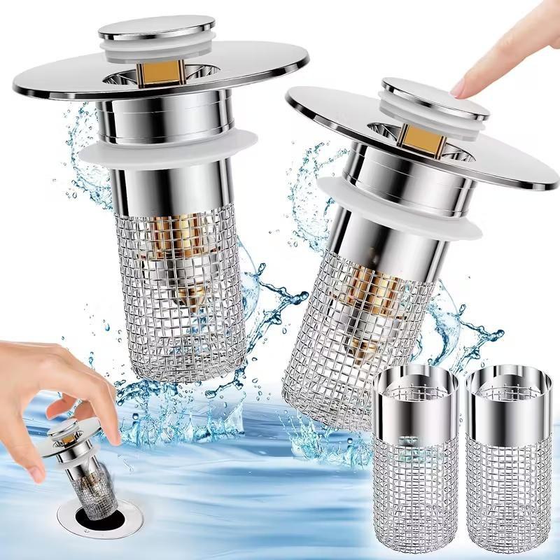 2pcs Stainless Steel Pop-Up Drain Basket with Hair Trap, Removable ...