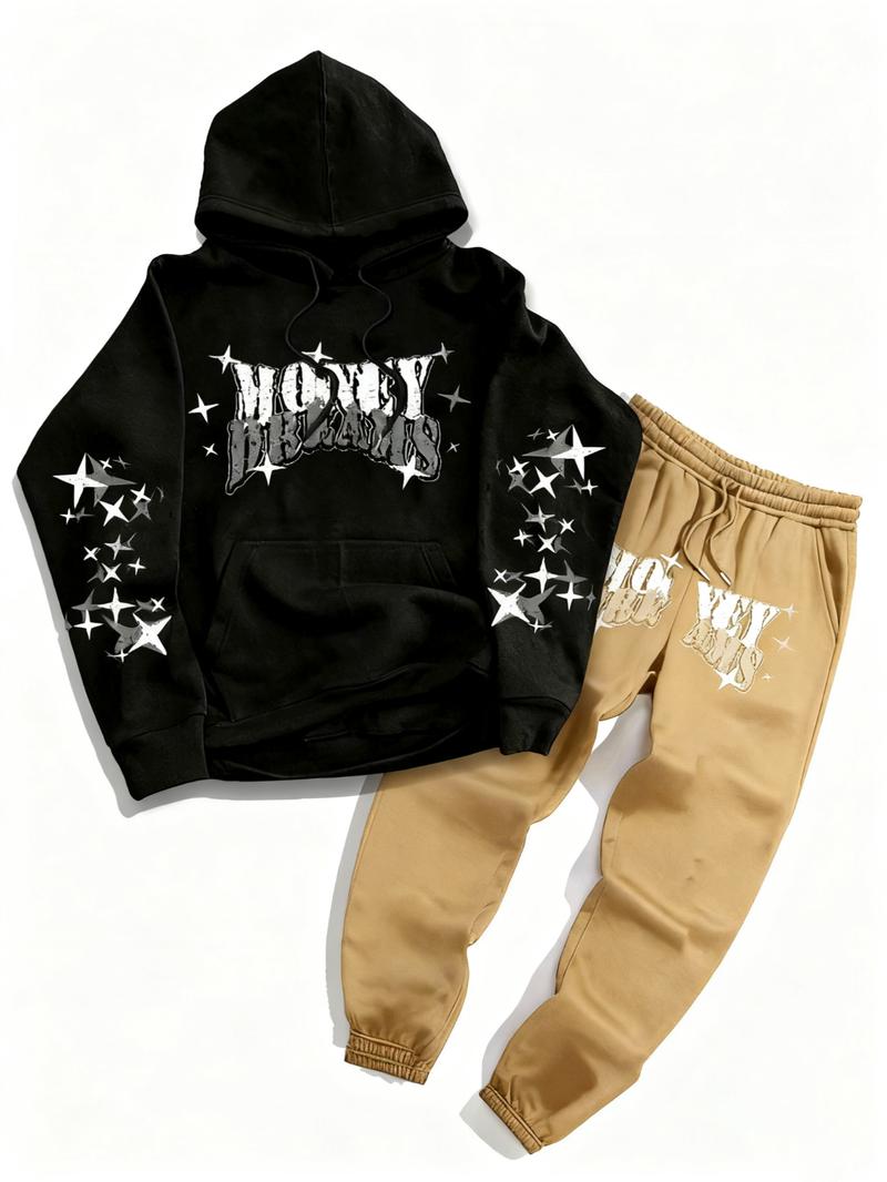 Men's 2 Piece Set, Star Pattern Super Smart Letter Print Hoodie and ...