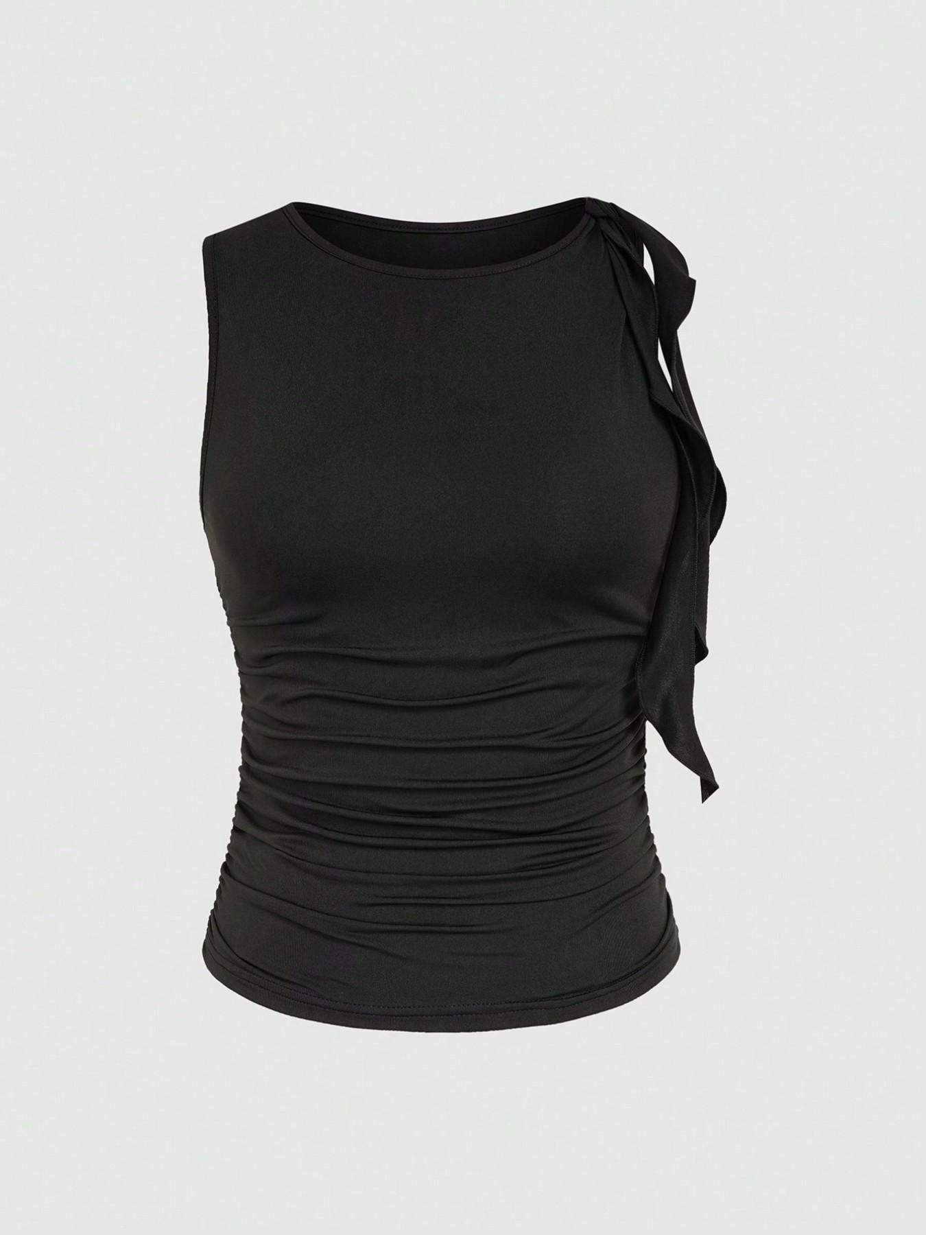 Fashion Trendy Sleeveless Gathered Women's Vest Single Piece, Stylish ...