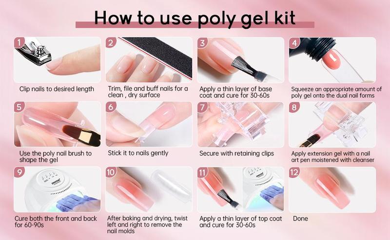 JEWHITENY 14 Colors Poly Extension Gel Nail Kit With Nail Lamp Nude ...