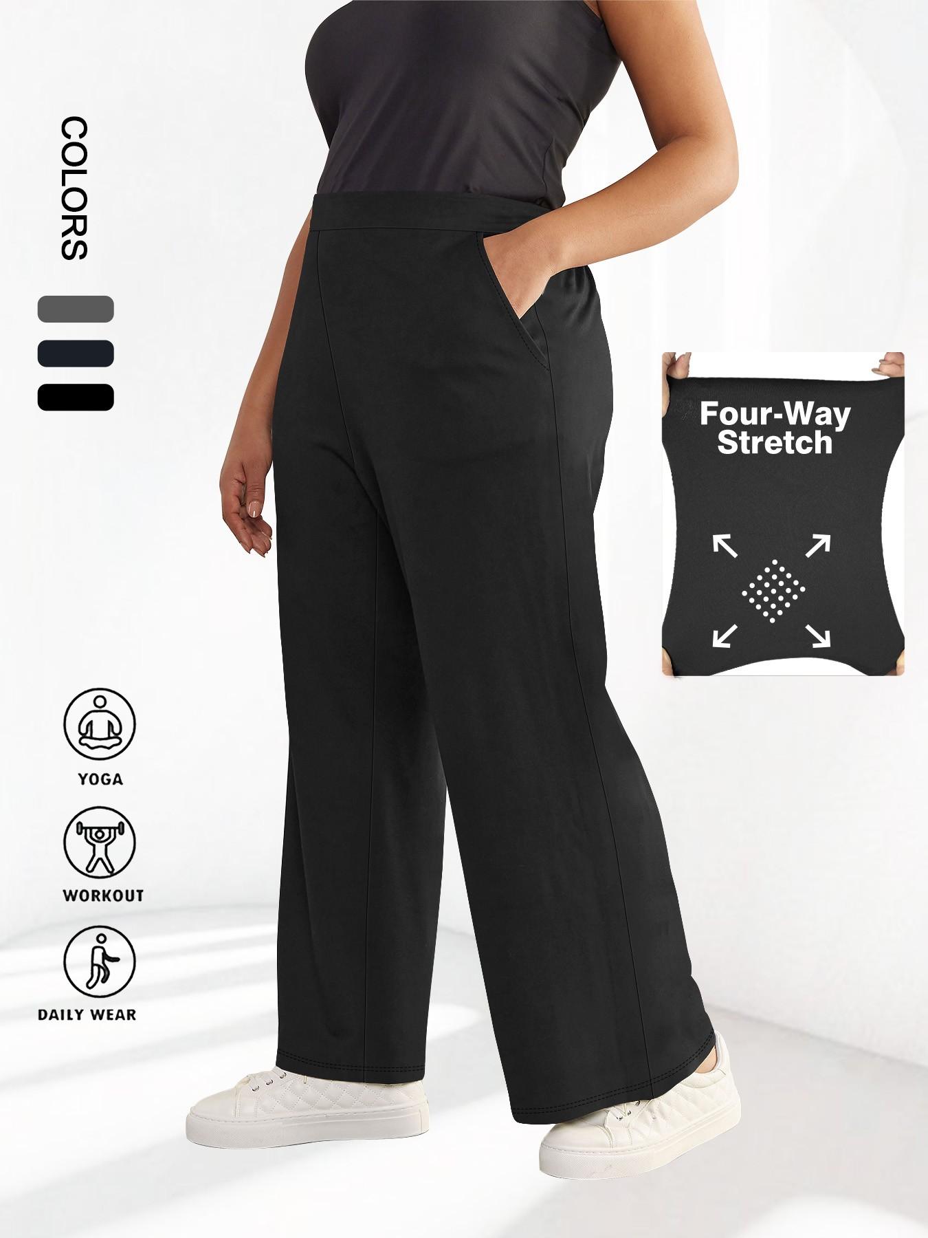 Women's Plus Size Elegant Loose Straight Leg Pants, Soft Smooth Solid ...