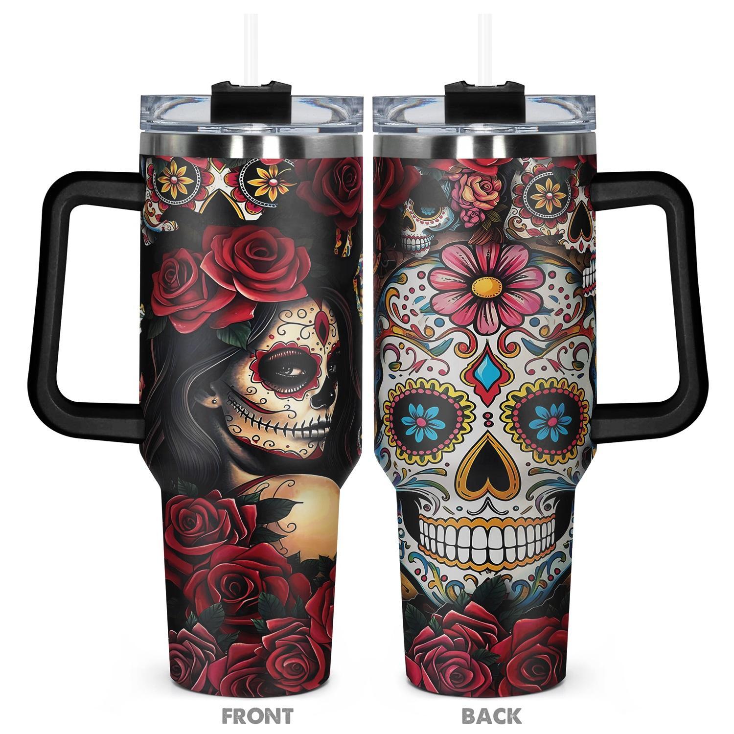 Gifts for Skull Lover 40oz Tumbler, Skull And Rose Funny Print 40oz ...