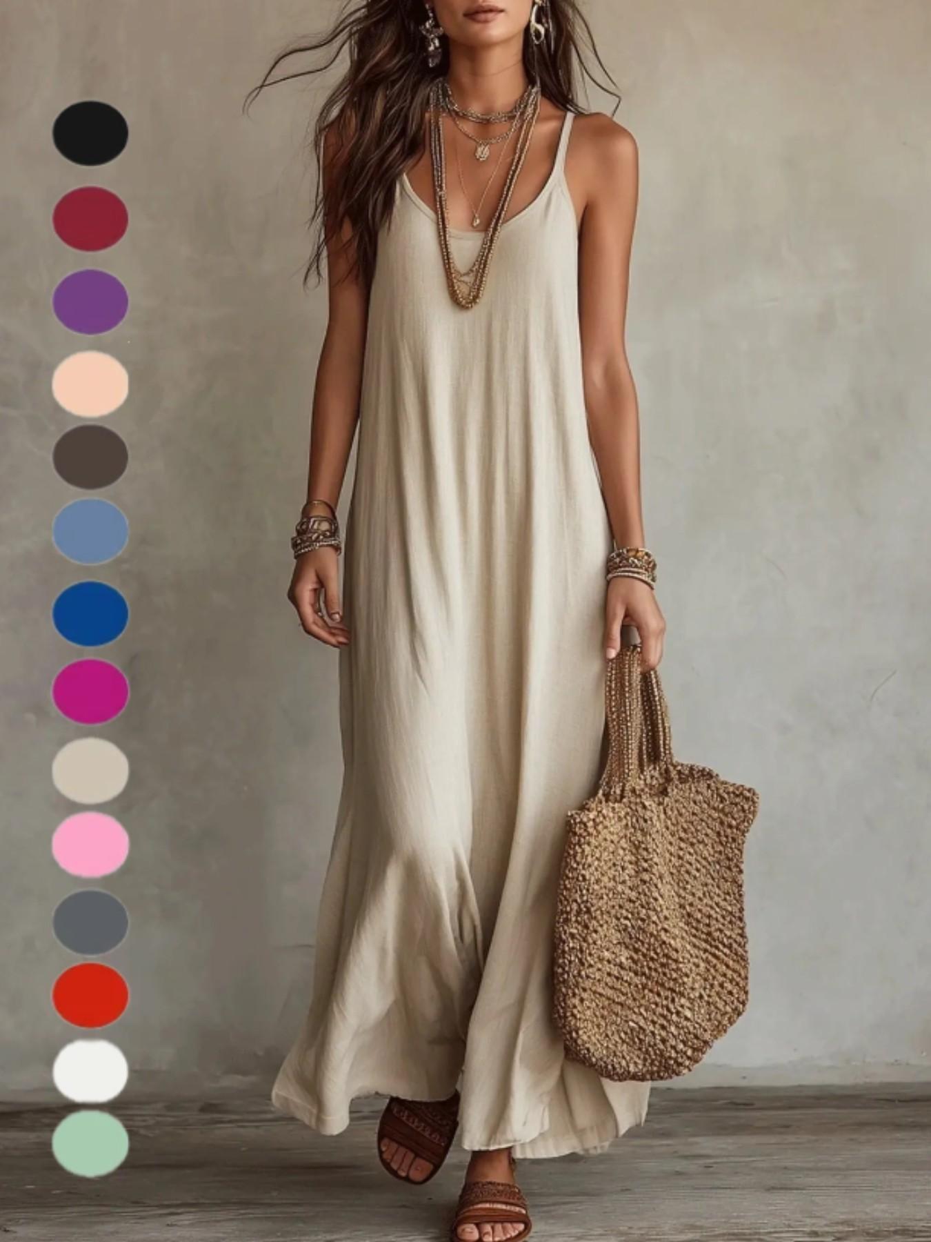 2026 New Arrival Bohemian Vacation Dress, Loose Fit V-Neck Halter Top ...
