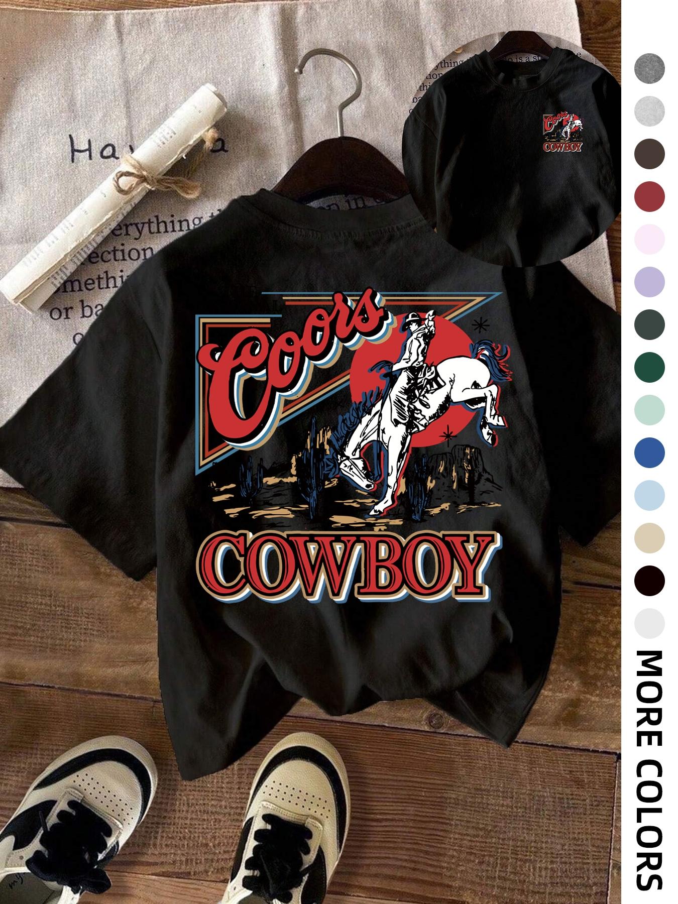 Women's Casual Cowboy Graphic Print Round Neck Tee, Vintage Trendy ...