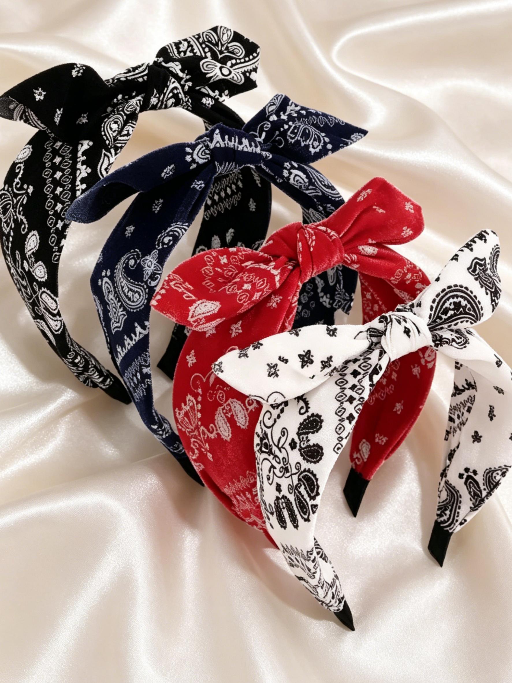4Pcs Wide Non-Slip Stretchy Headbands for Women - Rabbit Ear Bow ...