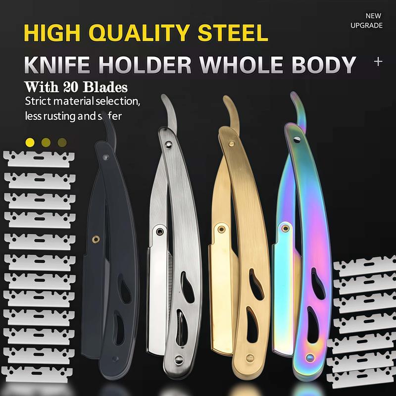 Men's Foldable Stainless Steel Shaver, 1 Razor & 20 Blades, Manual Face ...