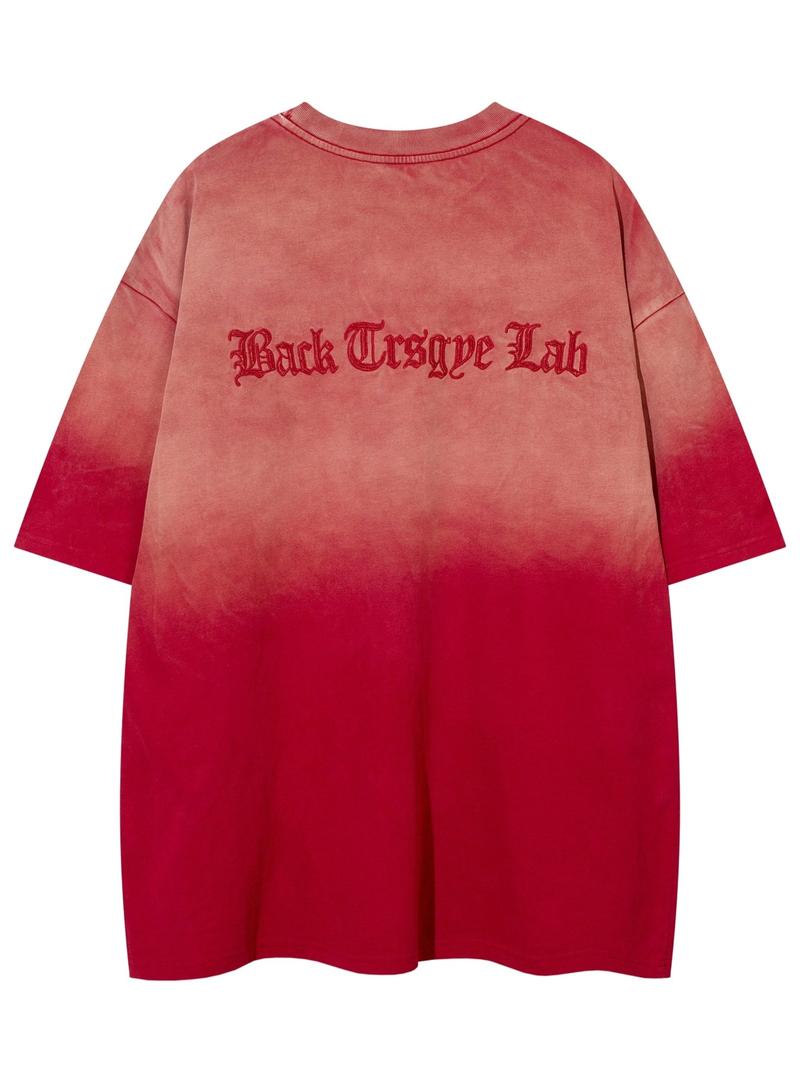 Men's Letter Embroidery Washed Distressed Short Sleeve Tee, Loose ...