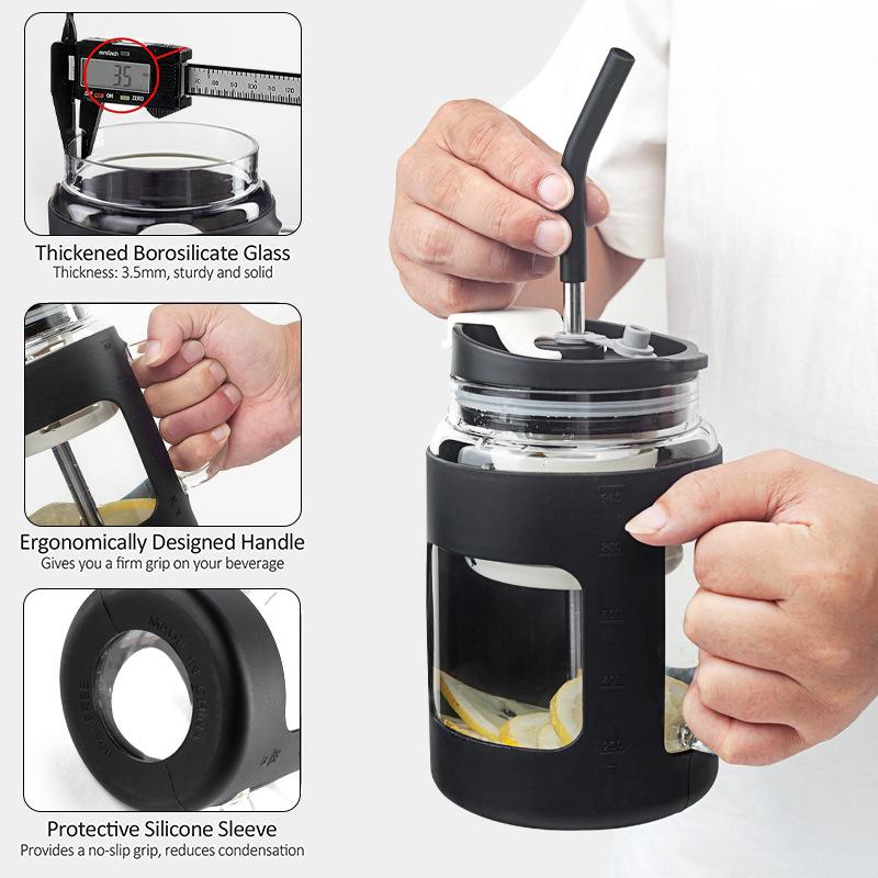 50OZ Glass Tumbler with Bamboo Lid and Straw BPA Free Travel Bottle ...