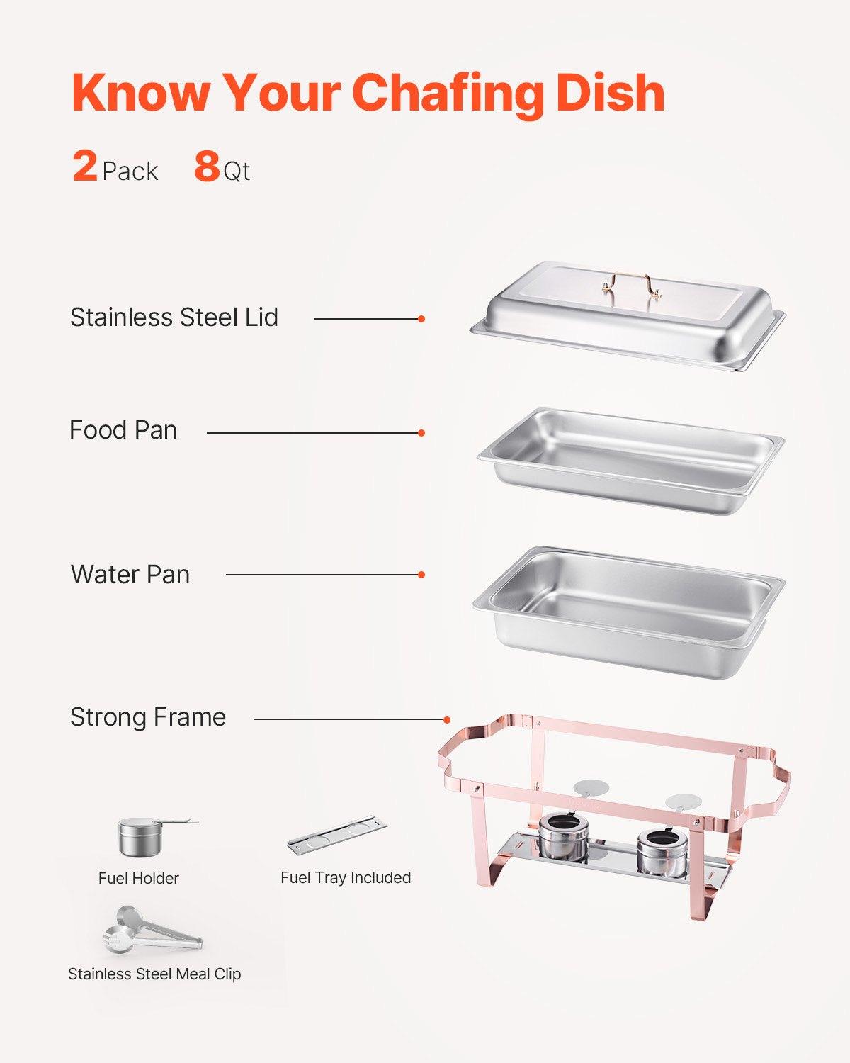 VEVOR Chafing Dish Buffet Set, 8 Qt 2 Pack, Stainless Steel Chafer with ...