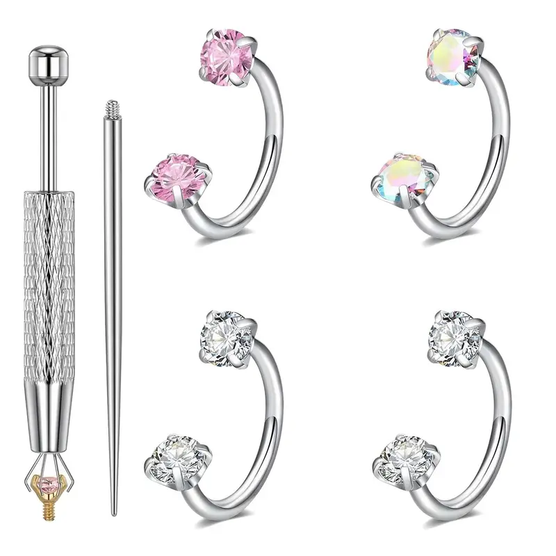 4pcs 20G 316L Titanium Nose Hoops Piercing Kit Gold/Silver - TikTok Shop