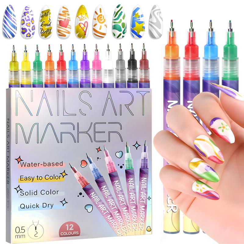 12 Colors Nail Art Pen Set, 1 Set Quick Drying Acrylic Paint Nail Art ...