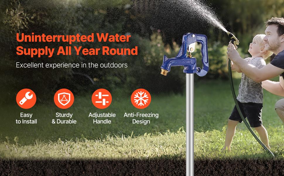 VEVOR Frost Proof Yard Hydrant, 3.25FT Freeze-Proof Outdoor Faucet with ...