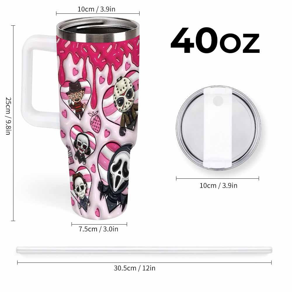 Horror Movie Characters Tumbler (40oz/30oz/20oz) Pink Icing Drip Heart ...