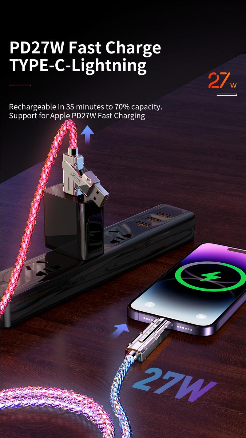 [Buy 1 Get 1 Free] 3.28ft 4-in-1 Multi USB Colorful Light Charging ...