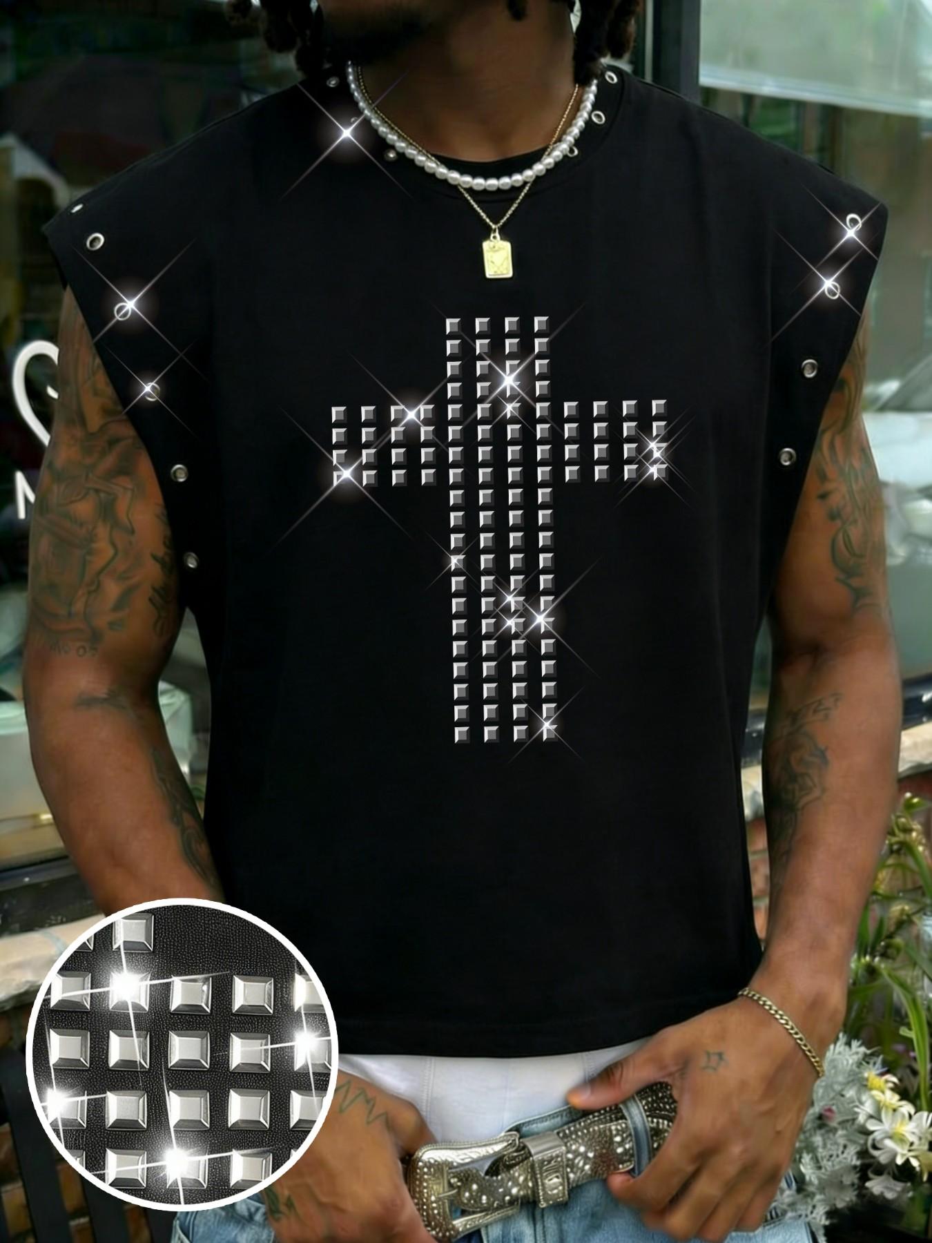 Men's one-piece short boxy vest, Sleeveless, punk eyelet detailing ...