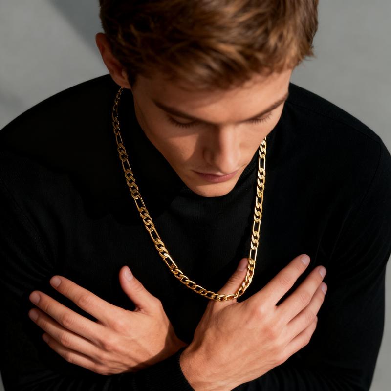 14K Real Gold-Plated Figaro Chain Necklace for Men – 2mm/10mm Wide, 24 ...