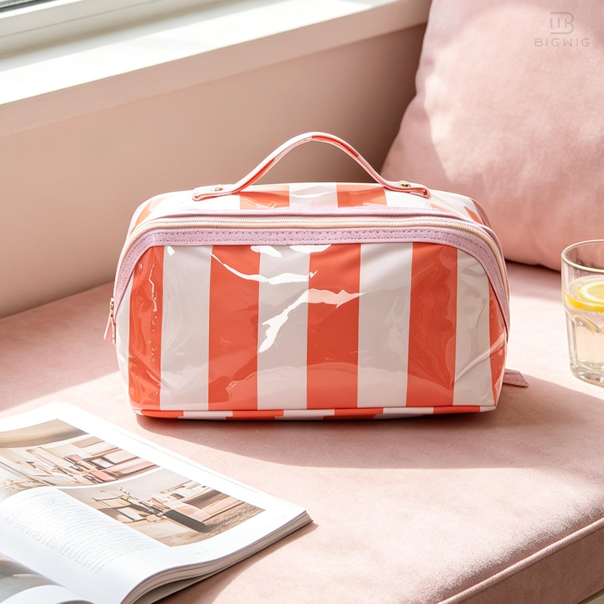 BIGWIG Women's Striped PVC Makeup Bag - Large Capacity Waterproof ...
