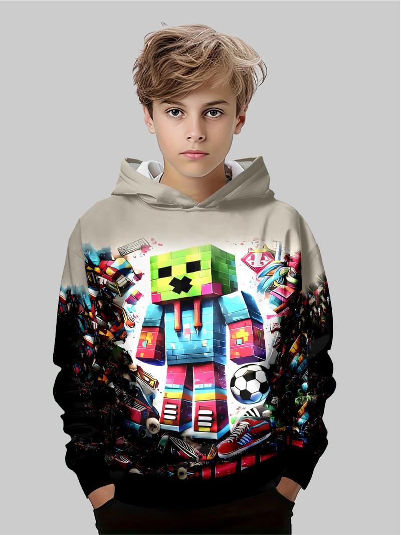 Kids Pixel Art Hoodie, Colorblock Streetwear Top, Game Culture & Sports ...