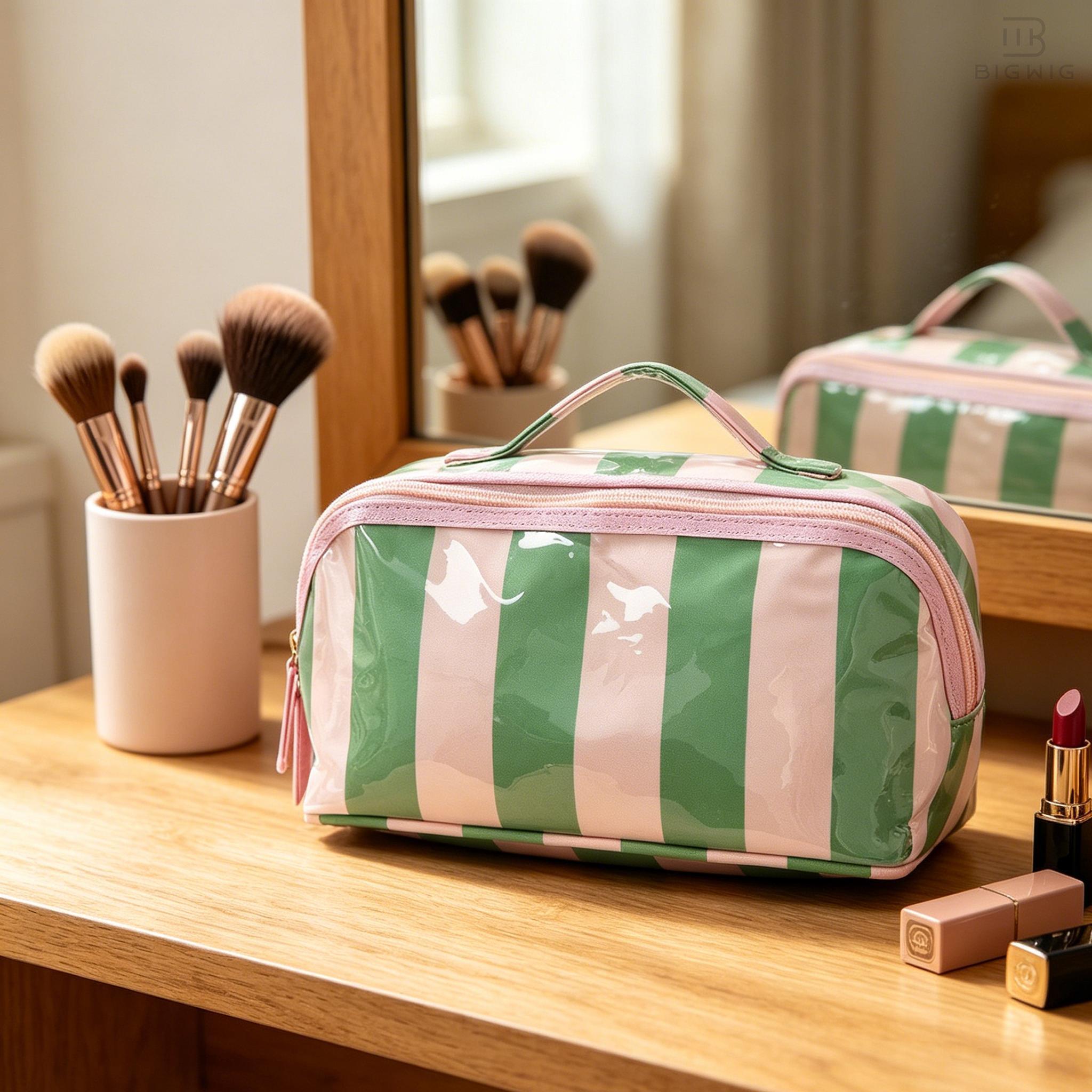 BIGWIG Women's Striped PVC Makeup Bag - Large Capacity Waterproof ...