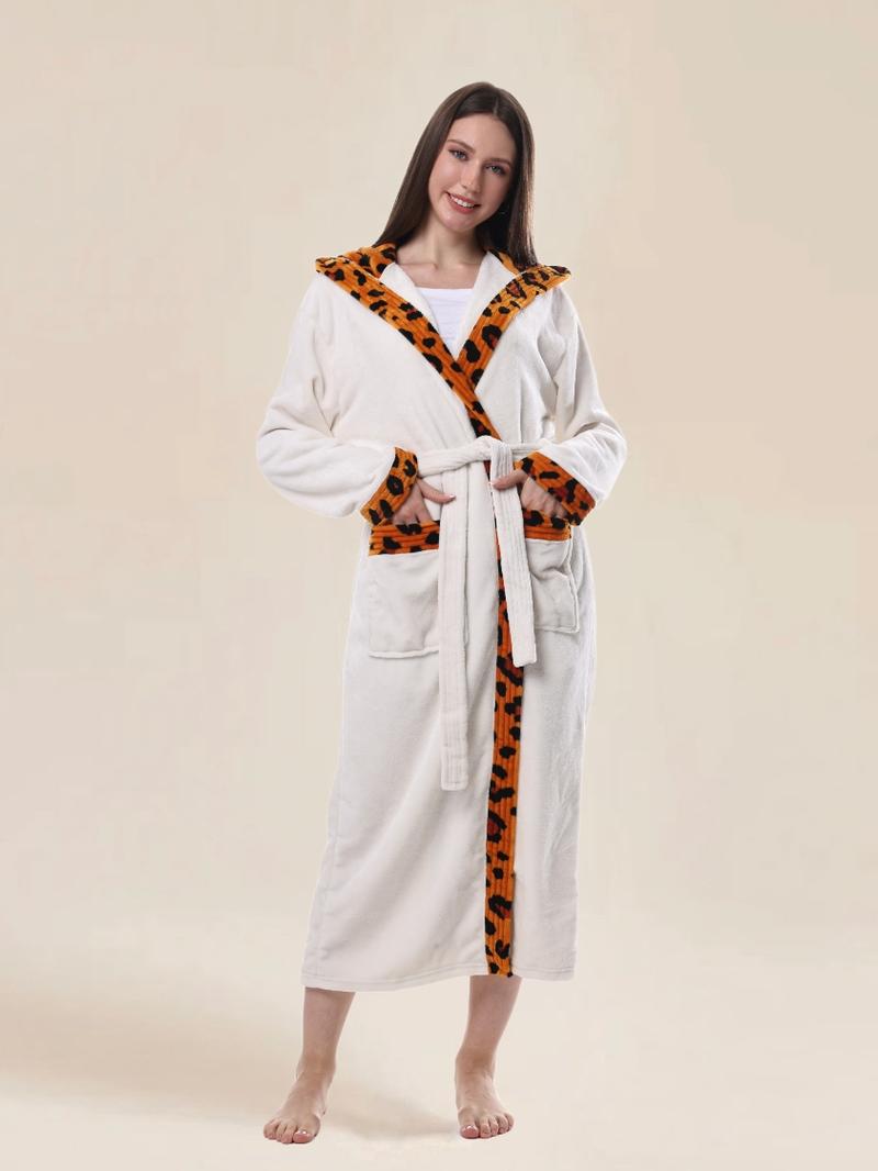 Tiger Striped Hooded Robe Set, Elegant Loose Fit Bathrobe, Long Sleeves ...