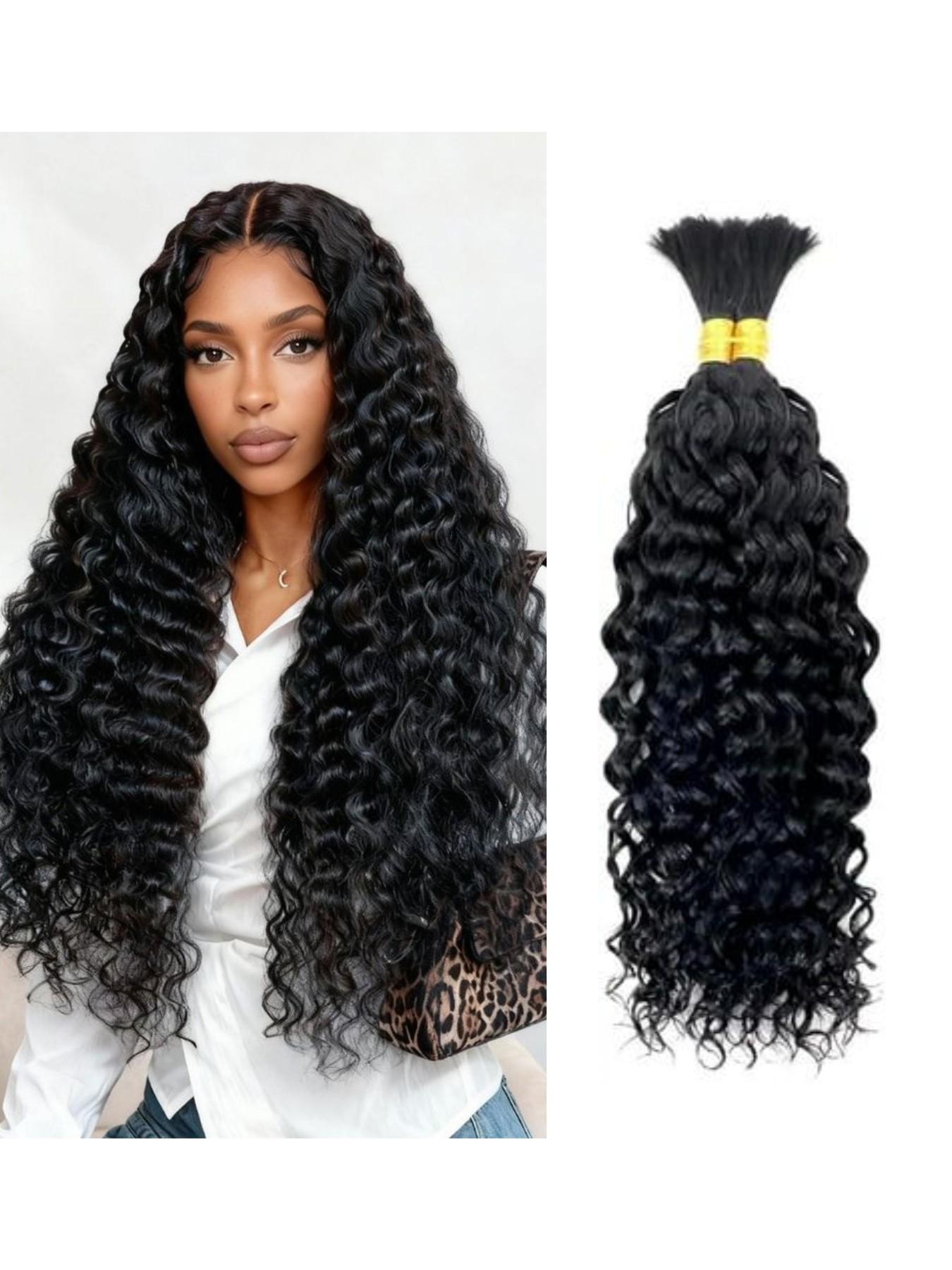 Two bundles of curly, wavy human hair extensions, suitable for braiding ...