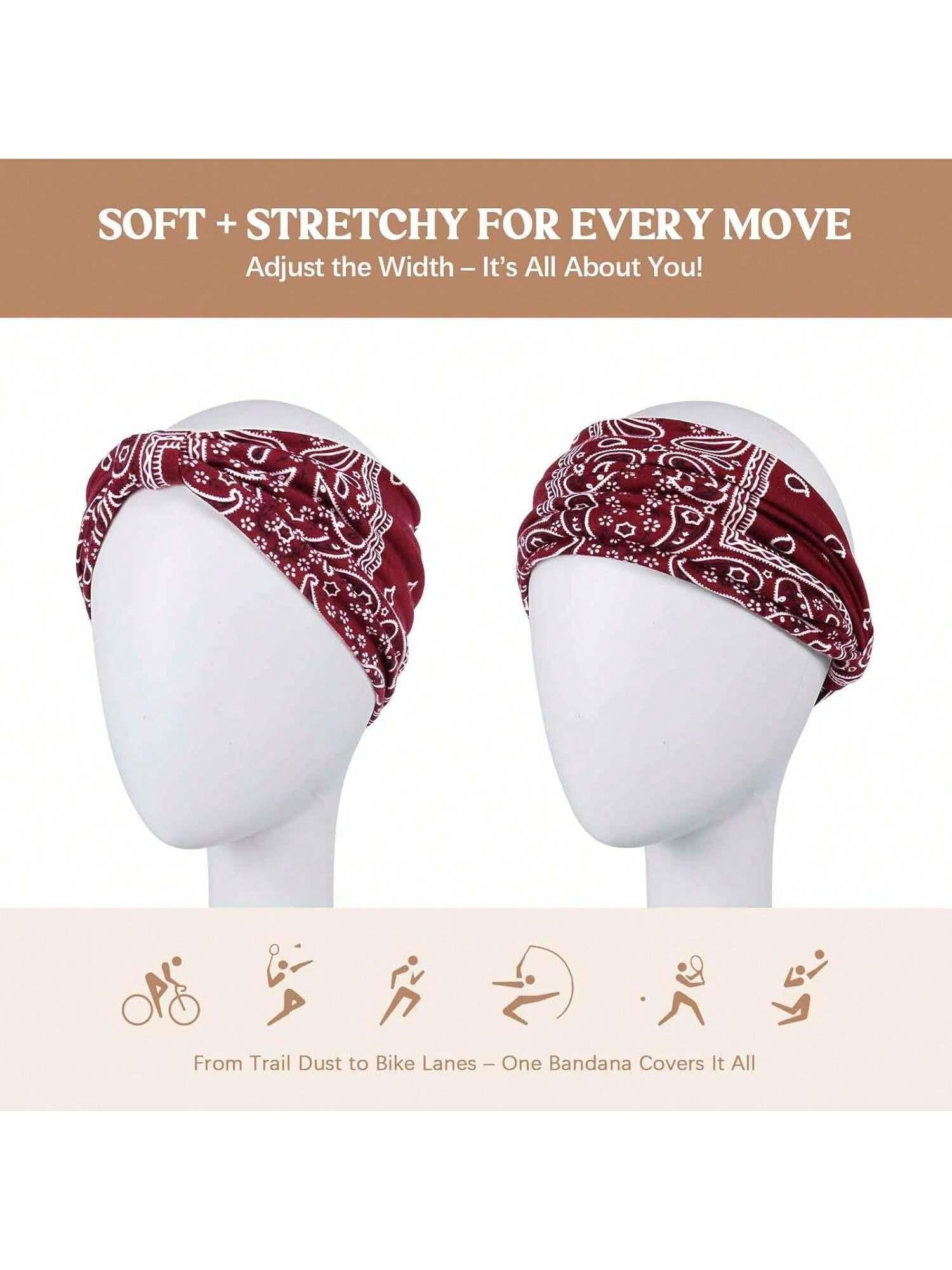 6 Pcs Large Size Paisley Pattern Boho Women's Sports Headbands, Elastic ...
