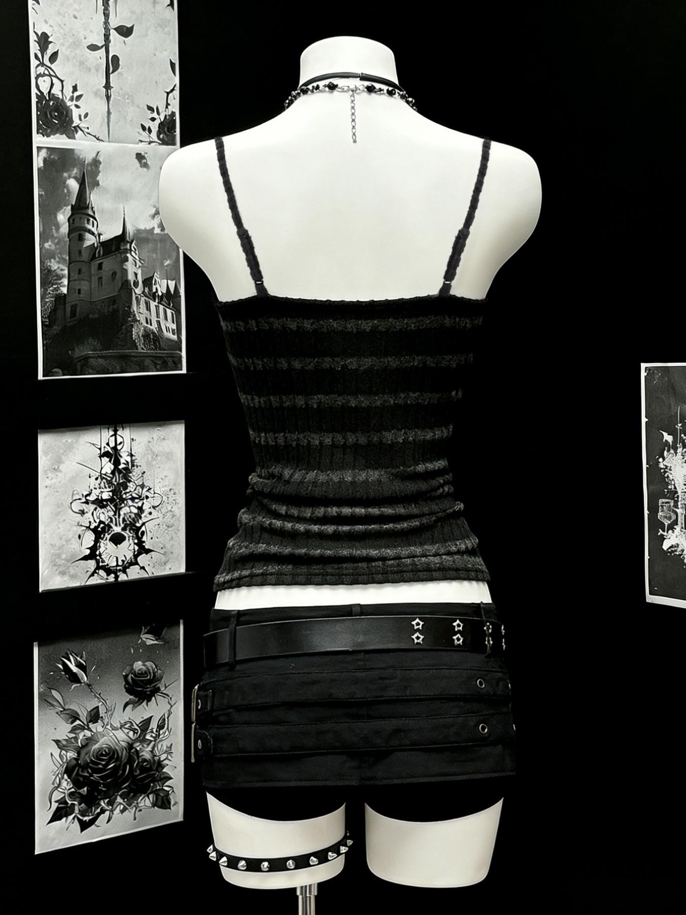 Ladies' camisole gothic Casual style imitation cashmere black gray ...