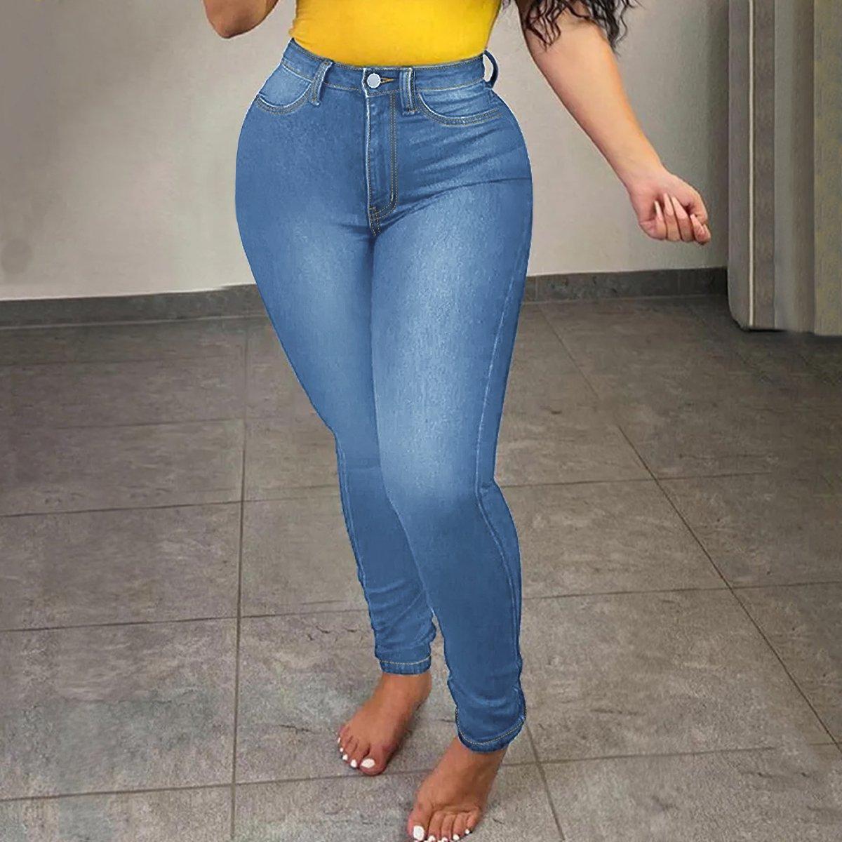 Fashion high-waisted, hip-raising and buttock-enhancing denim pants for ...
