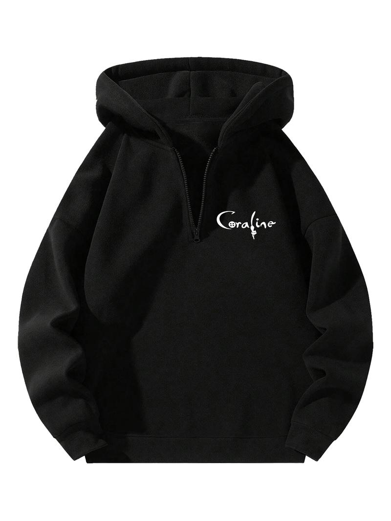 Women's Coraline Hoodie Patchwork Half-Zip Pullover, Cartoon Pattern ...