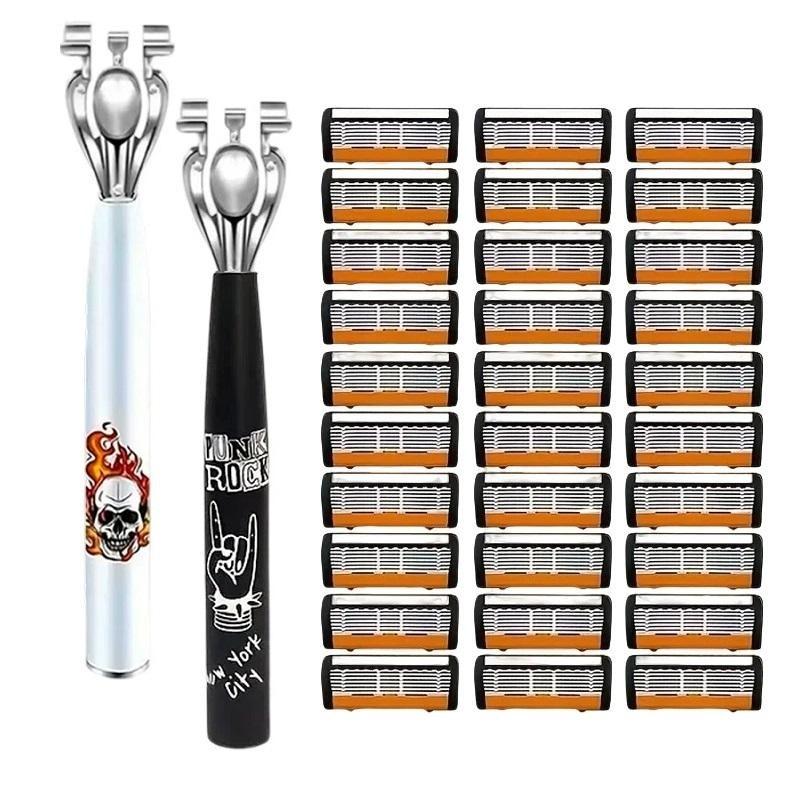Men's Manual Razor Set with 2 Handles, 30/60 Replaceable Blades ...