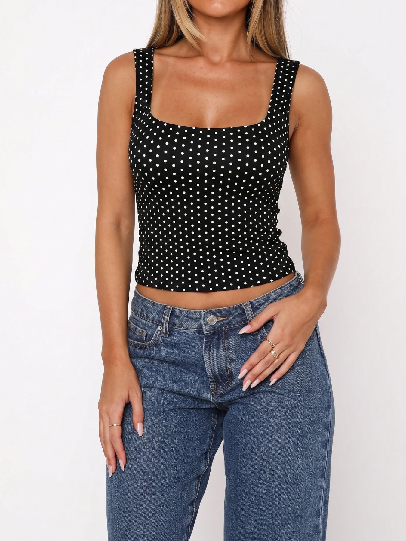 2026 Viral Y2K Retro, Vintage Polka Dot Tank Top, Stretchy Square Neck ...