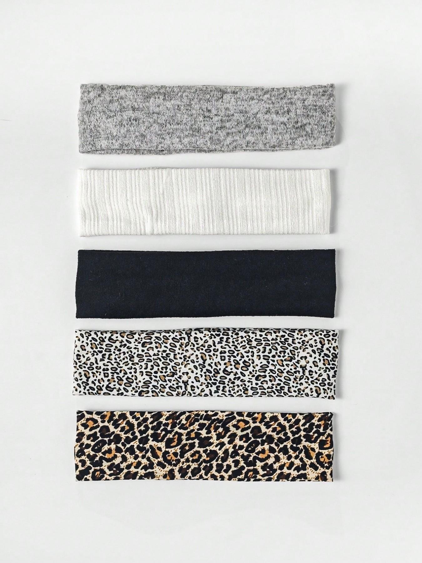5pcs Headband Set Versatile Satin Leopard Print Headbands, Women ...