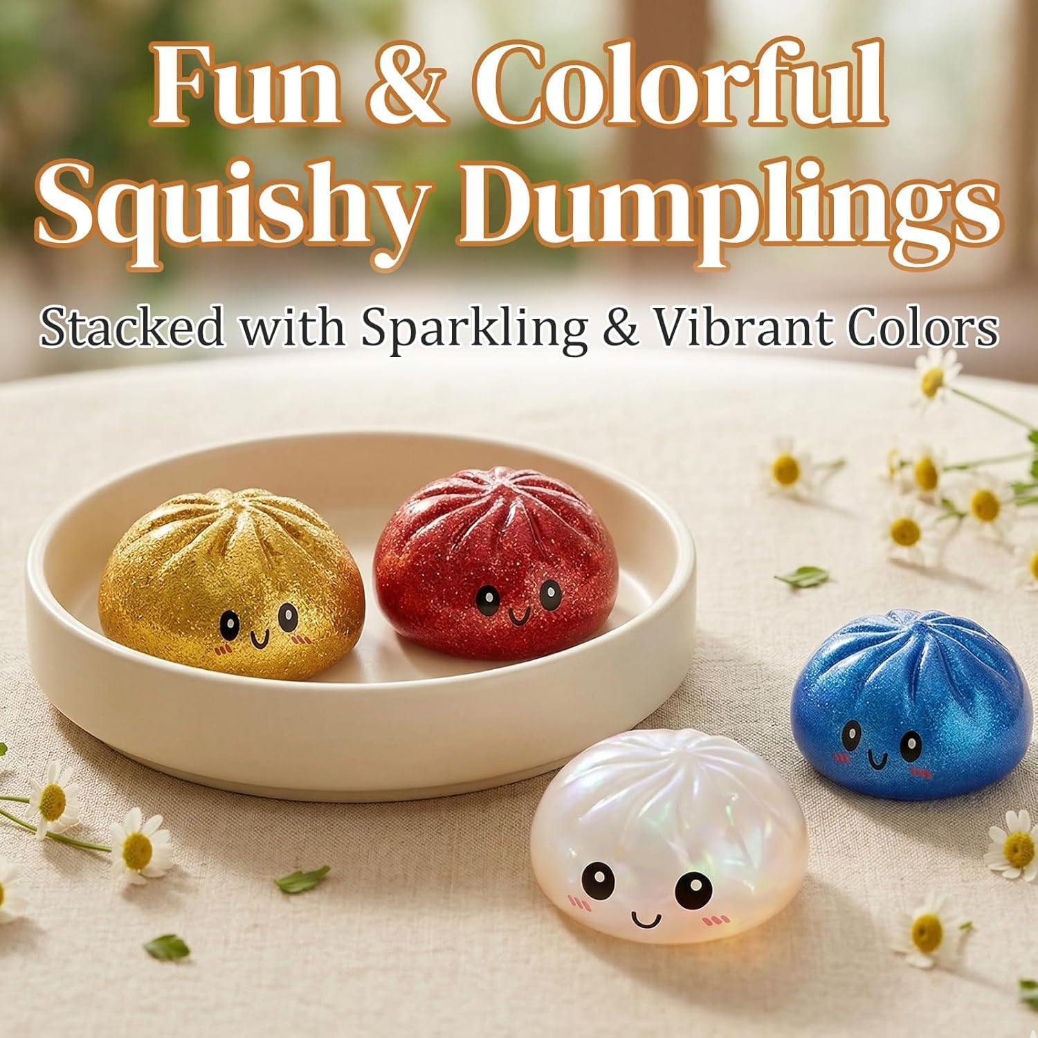 Glitter Dumpling Squishy Box - Gold Powder Bun Sensory Squeeze Toy ...