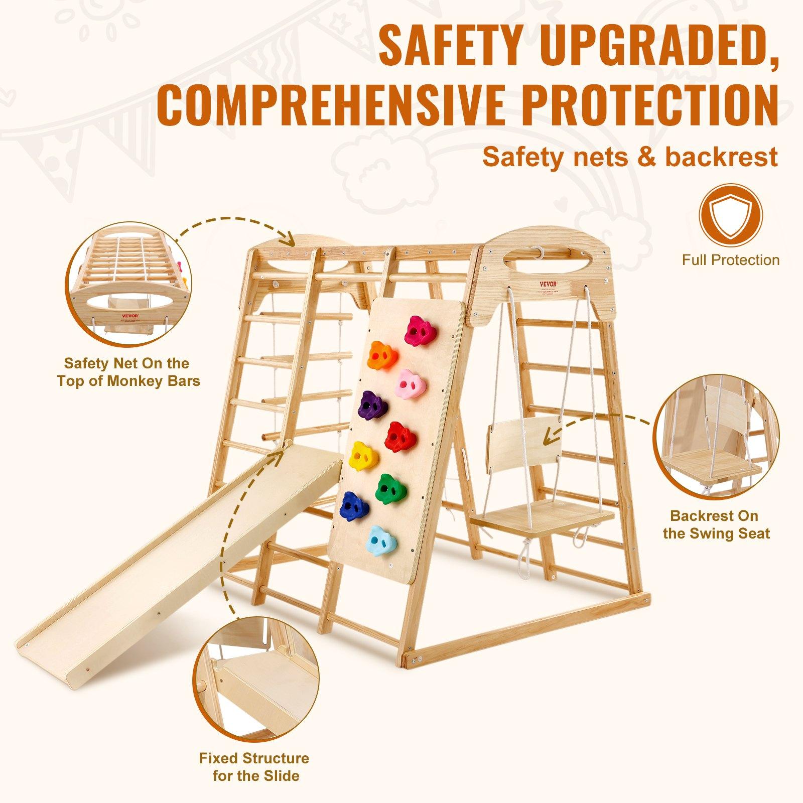 VEVOR Indoor Jungle Gym, 7-in-1 Toddler Indoor Playground, Wooden ...