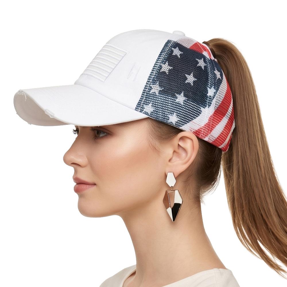 1/3pcs USA Flag Ponytail Baseball Cap Bundle | Distressed Mesh Trucker ...