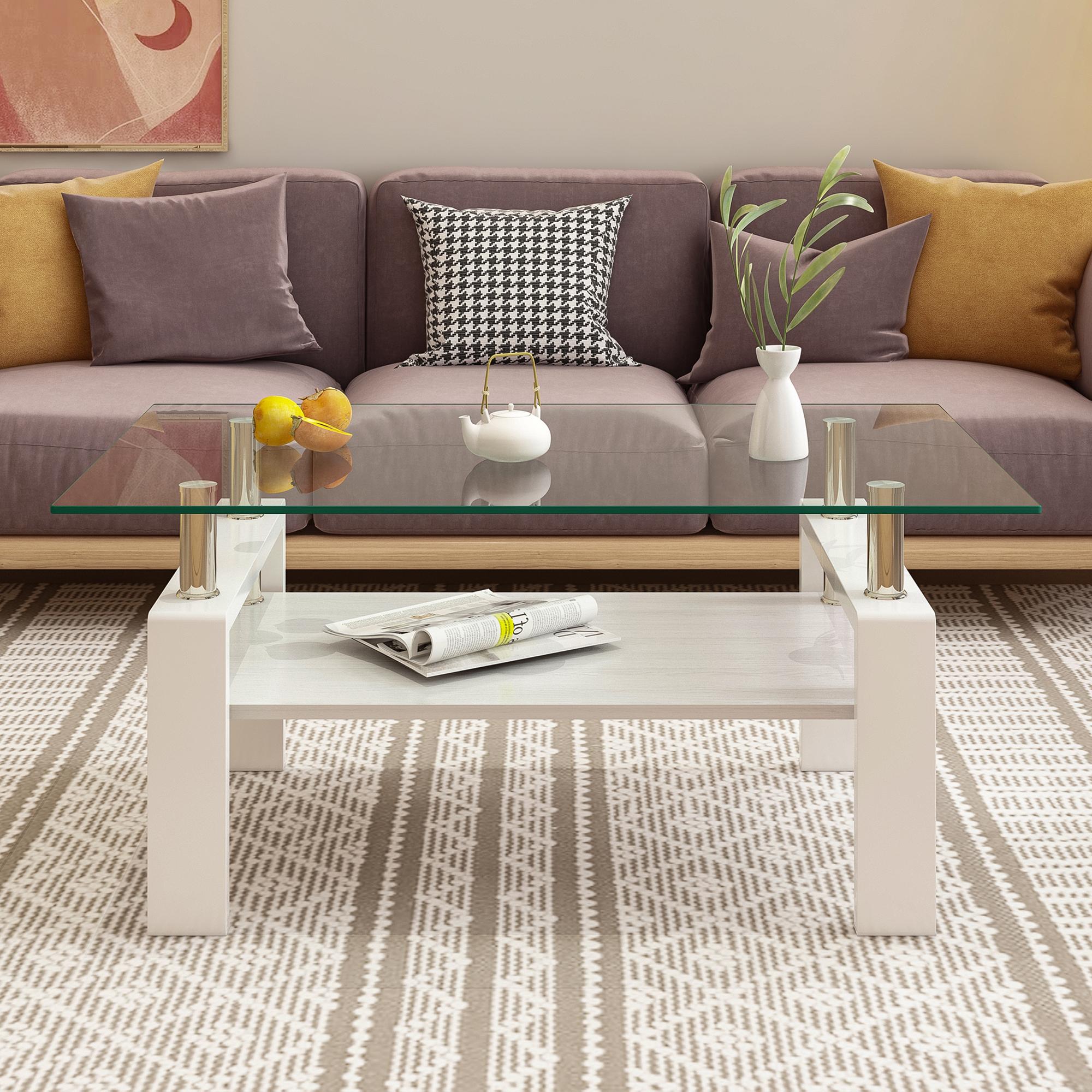 Rectangle Tempered Glass Coffee Table - Living Room Furniture with ...