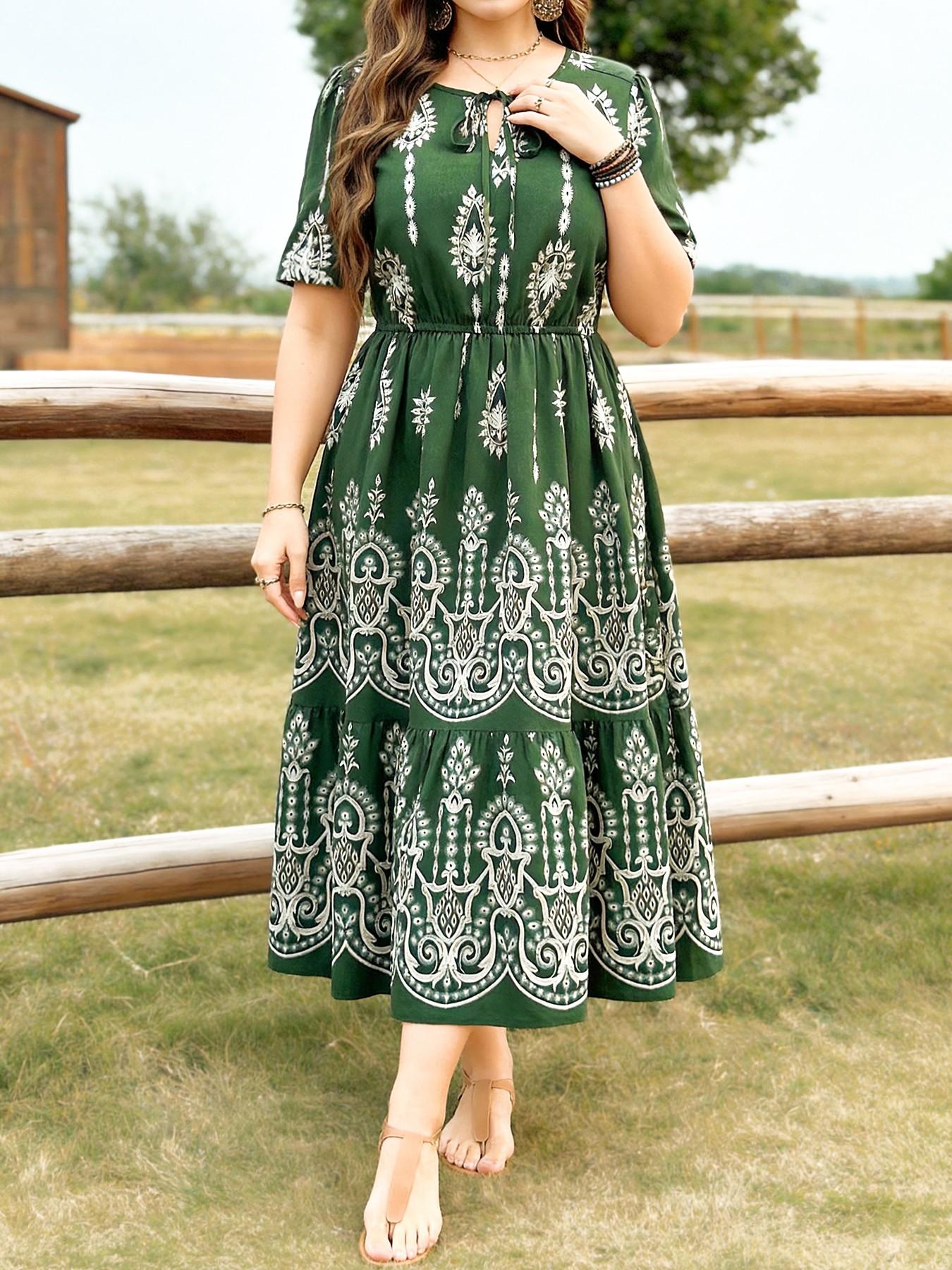 Plus Size Women's Summer Bohemian Floral Dress, Casual Fitted All over ...