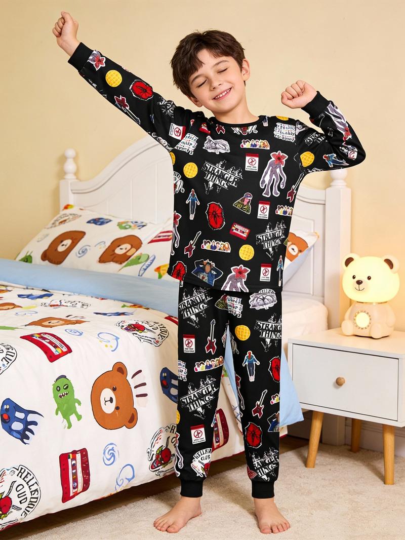 Stranger Things Kids Long Sleeve Pajama Set, Cartoon Demogorgon & Main ...